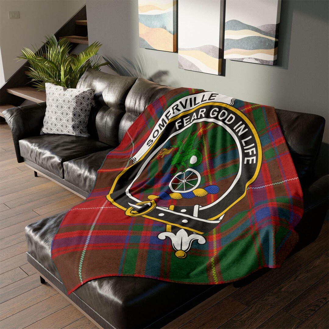 Somerville Clan Crest Tartan Blanket, Scottish Clan Blanket, Soft Minky ...