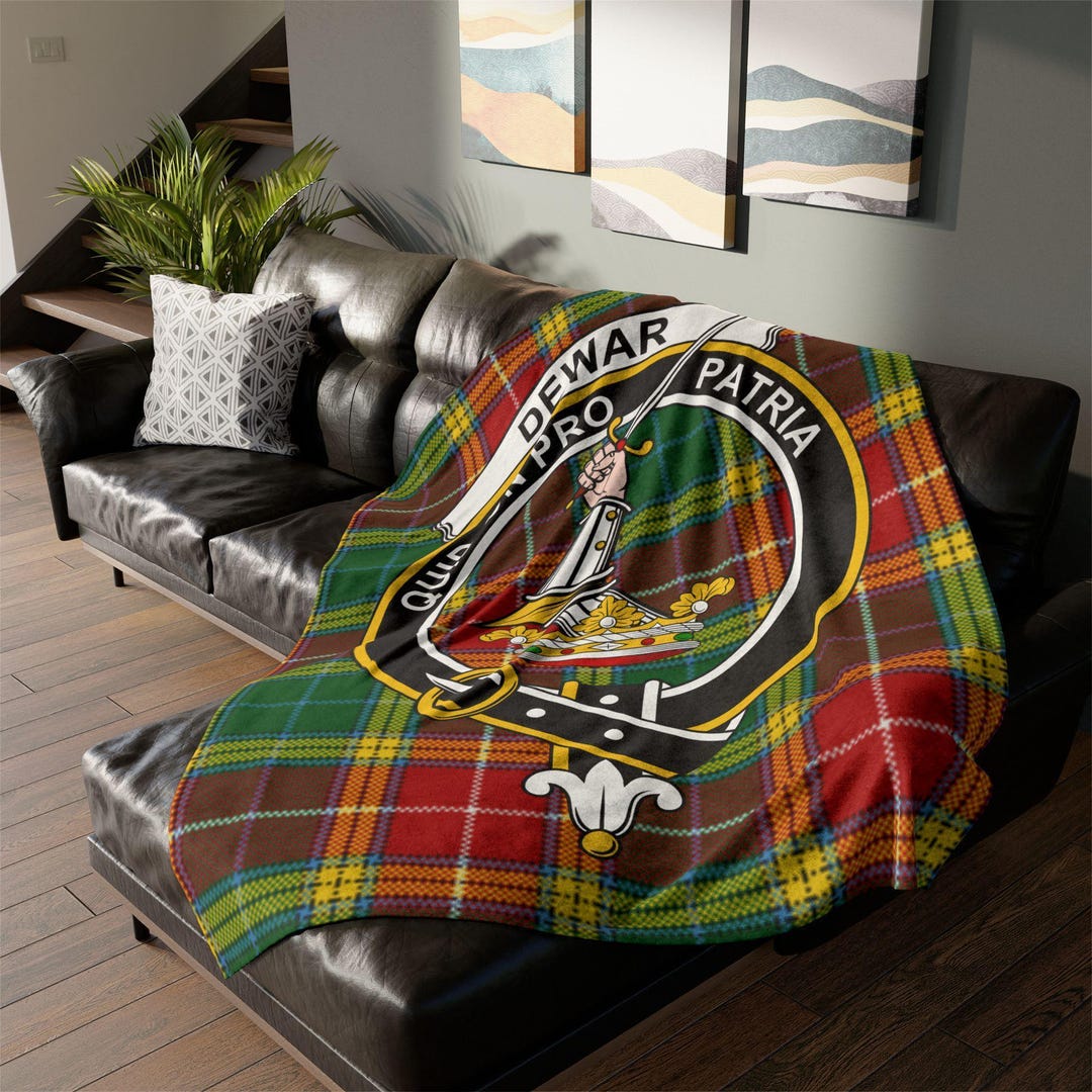 Dewar Clan Crest Tartan Blanket: Soft Minky Polyester, Scottish ...