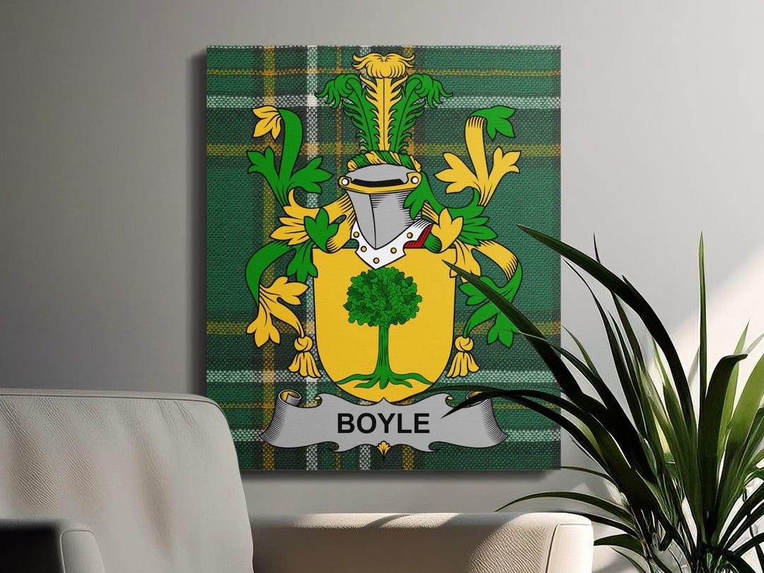 Boyle Family Crest Canvas Wrap, Irish Tartan Background, Irish Surname ...