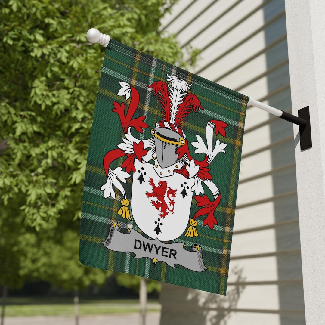 Dwyer Irish Coat of Arms Garden Flag, Family Name Tartan, Ireland ...