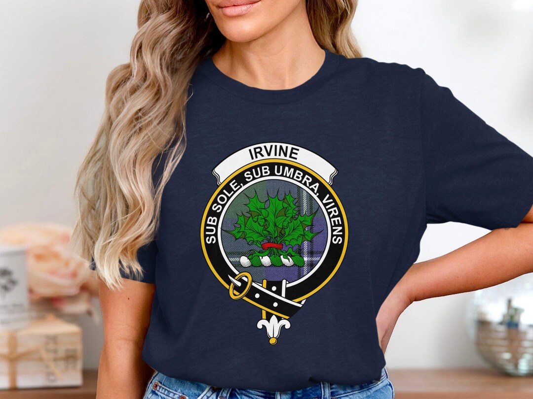 Irvine Family Crest Coat of Arms T-shirt, Scottish Heritage Clan Motto ...