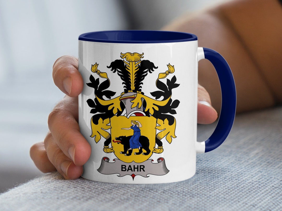 Swedish Bahr Family Crest Coffee Mug, 11oz White and Accent, Heraldic ...