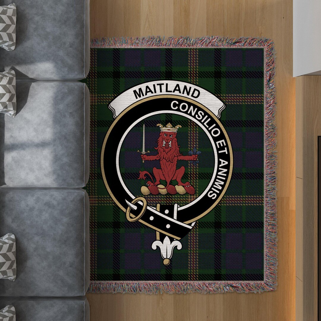 Maitland Clan Crest on Tartan Background Woven Blanket, Maitland Clan ...