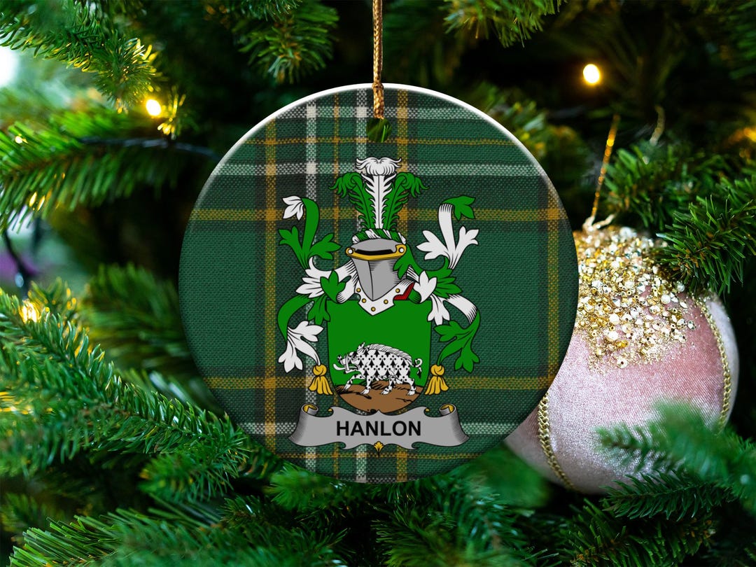 Hanlon Irish Coat of Arms Ceramic Ornament, Irish Tartan Crest Ornament ...