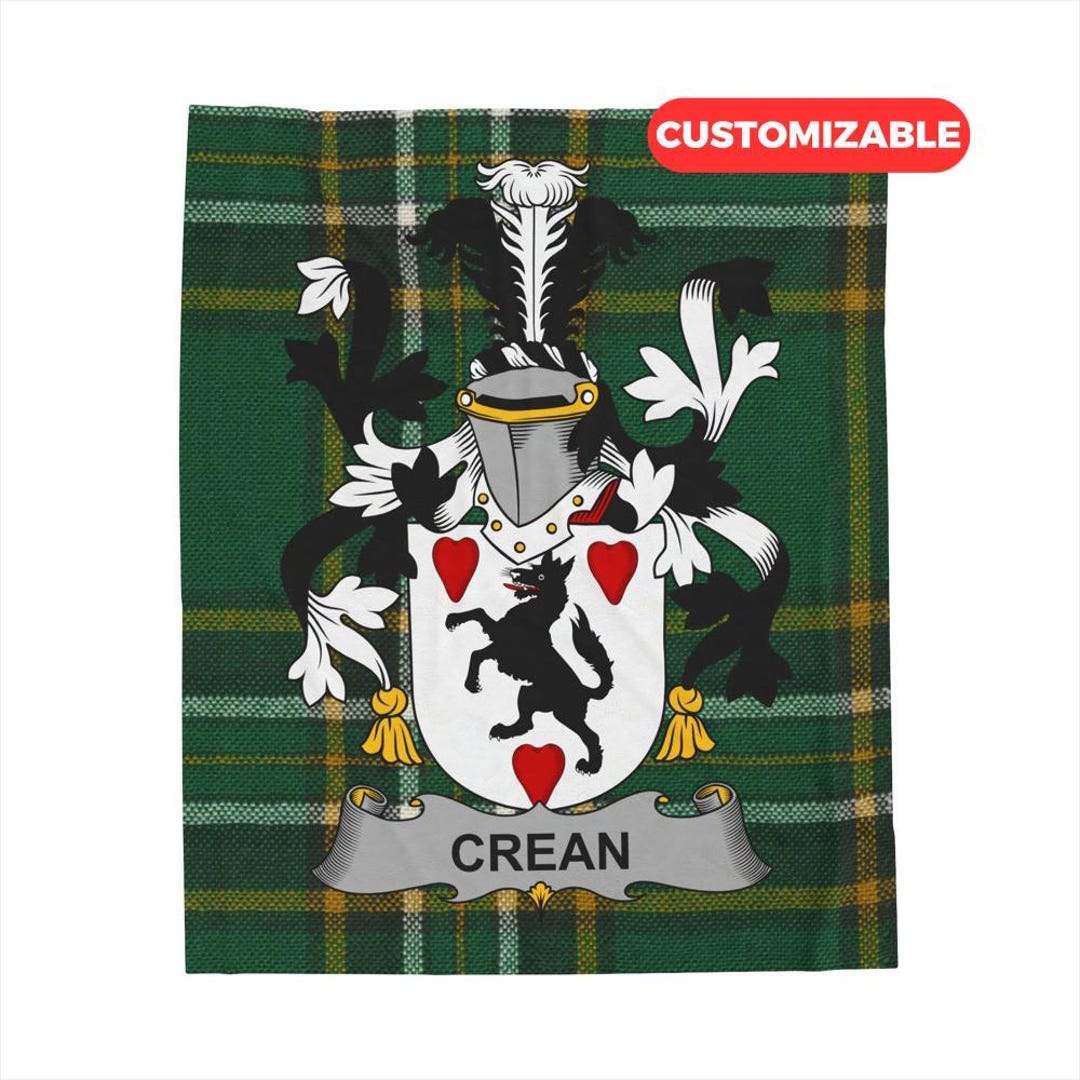 Crean Surname Irish Coat of Arms Blanket, Irish Family Crest Design ...