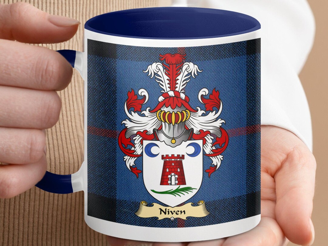 Niven Coat of Arms Mug, Scottish Clan Mug, Flower of Scotland Tartan ...