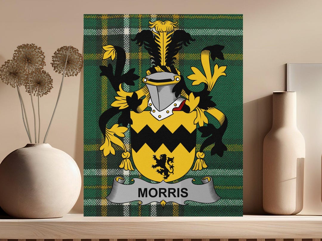Morris Coat of Arms Canvas Wrap, Irish National Tartan Background ...