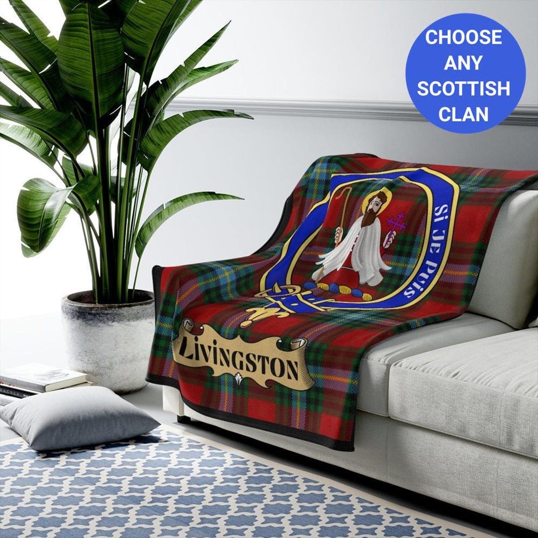 Clan Livingston Scottish Clan Crest Blanket, Tartan Background ...
