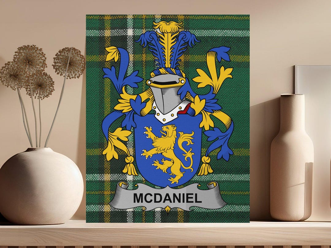 Mcdaniel Surname Coat of Arms Canvas Wrap, Irish National Tartan ...