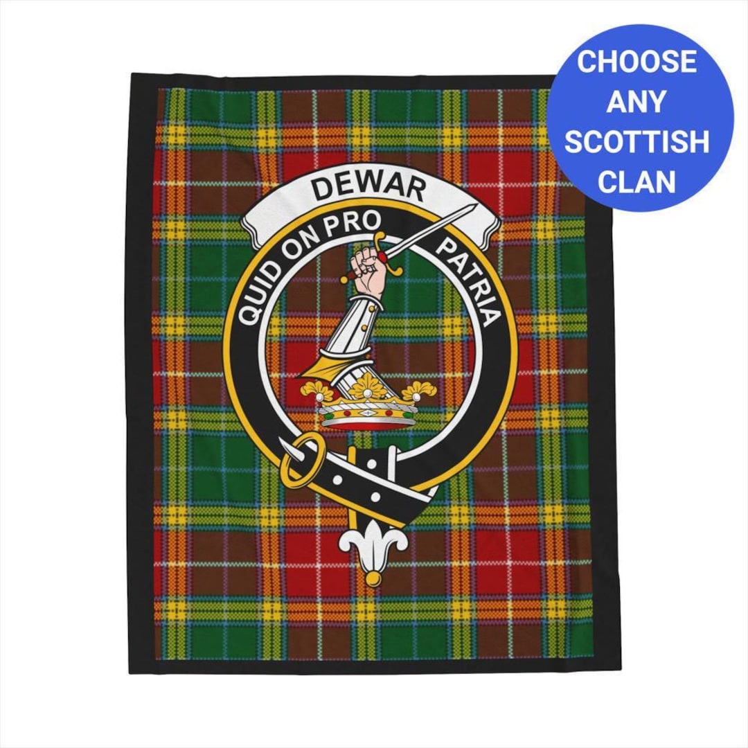Dewar Clan Scottish Clan Crest Blanket, Tartan Background, Personalized ...