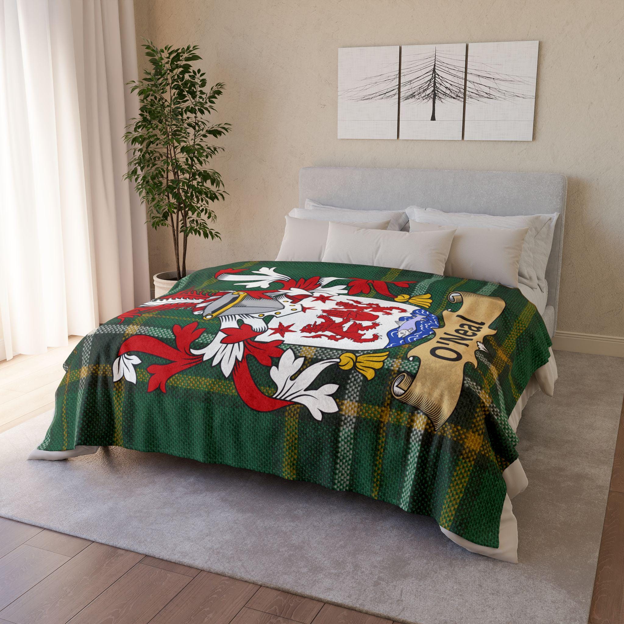 Irish Tartan Blanket, O'neal Family Crest, Soft Polyester Home Decor ...