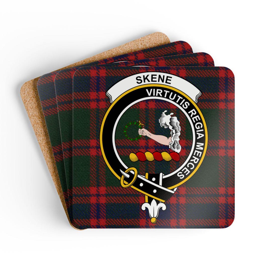 Skene Clan Coaster Set: Tartan Crest, Scottish Heritage, Distinctive ...