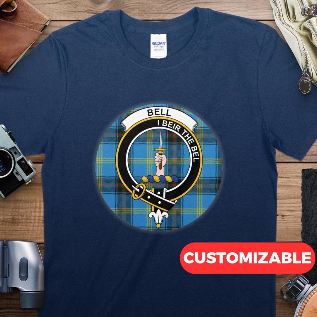 Bell Scottish Clan Crest on Tartan Background, Clan Bell Family T-shirt ...
