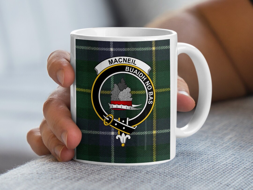 Scottish Clan Macneil Crest Tartan Mug, Highland Clan Badge Coffee Cup ...