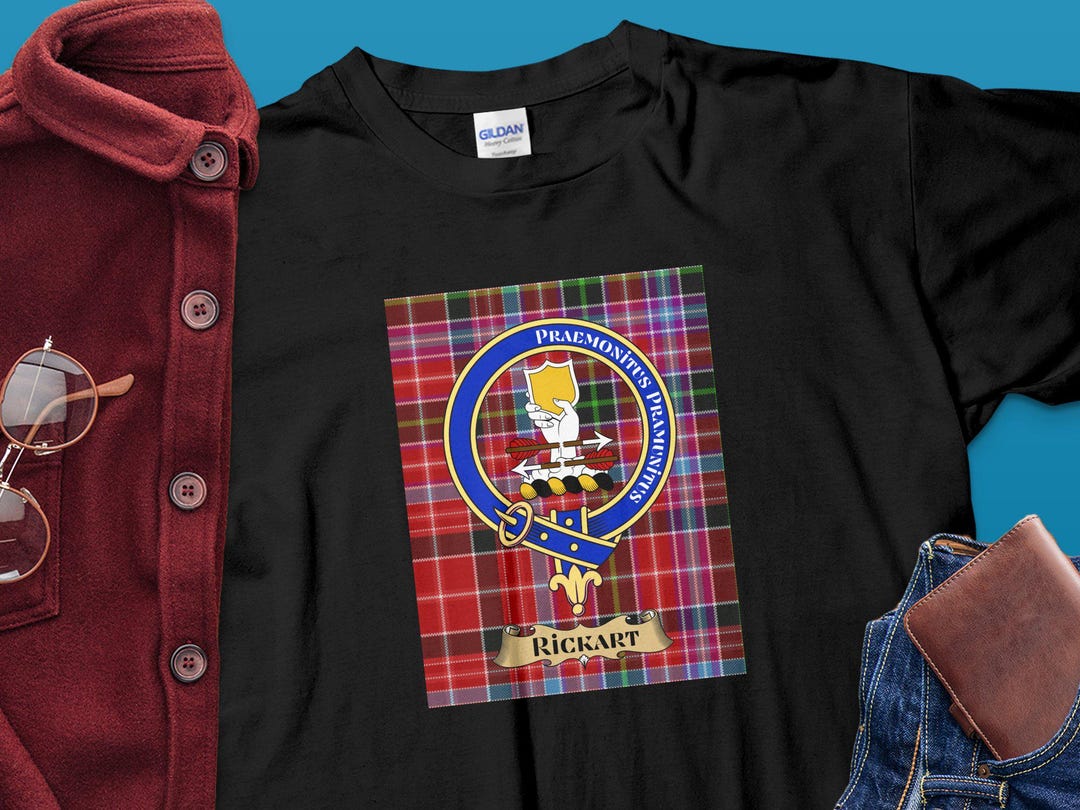 Rickart Scottish Clan Crest Tartan Background, Family Heritage Shirt ...