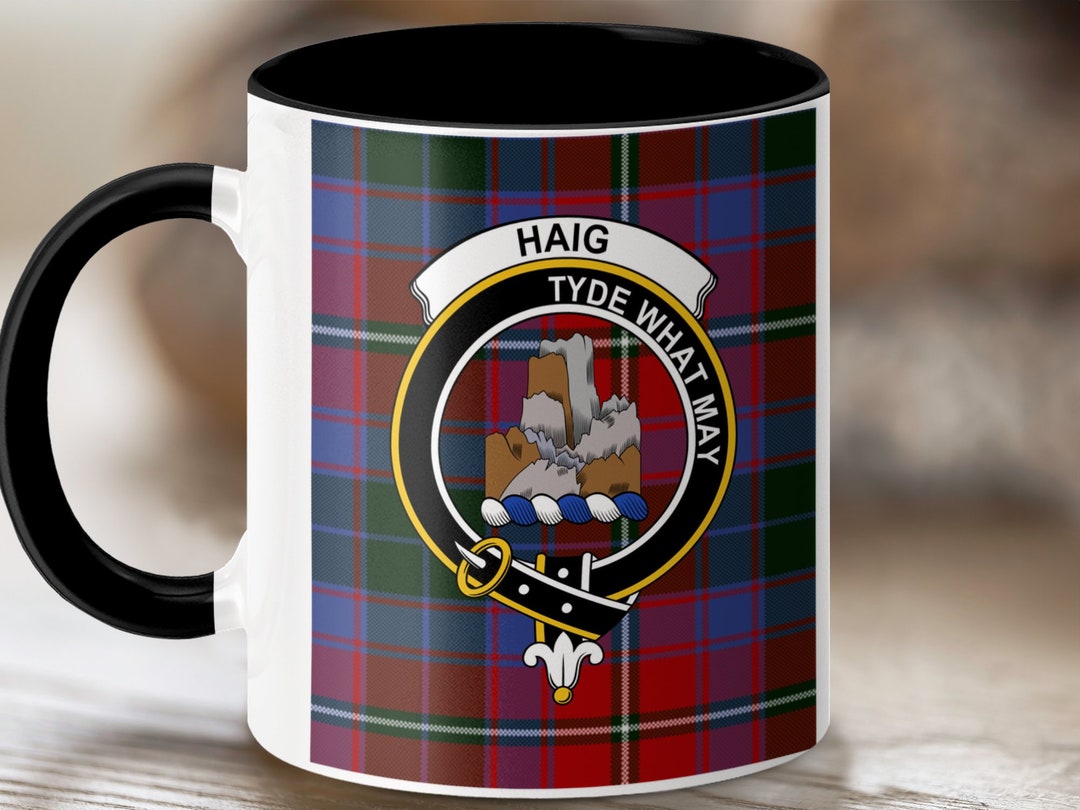 HAIG Clan Crest Mug, Scottish Family Crest, HAIG Tartan Mug, Heraldic ...