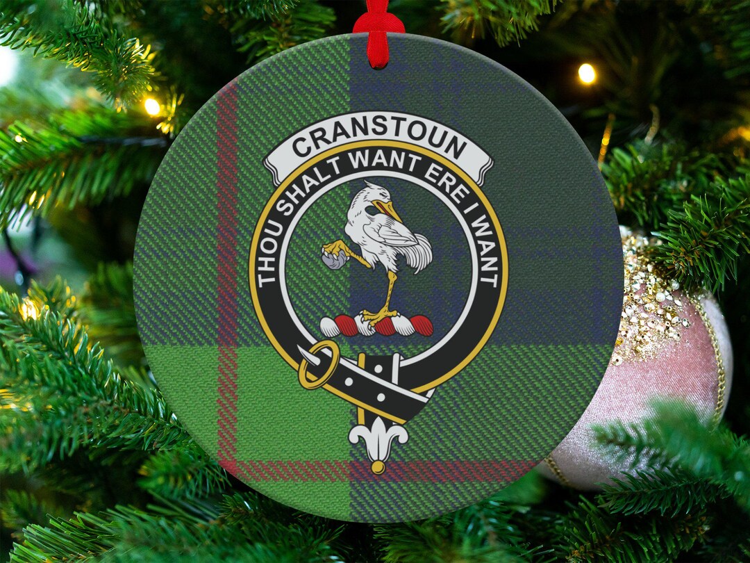 Cranstoun Clan Crest Christmas Ornament Tartan Background, Highland ...