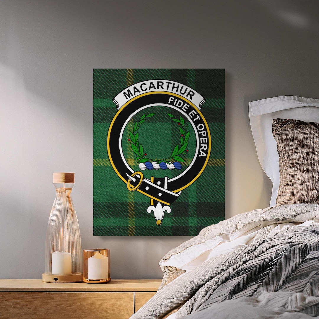 Macarthur Clan Crest Canvas Wrap, Scottish Tartan Background, Clan ...