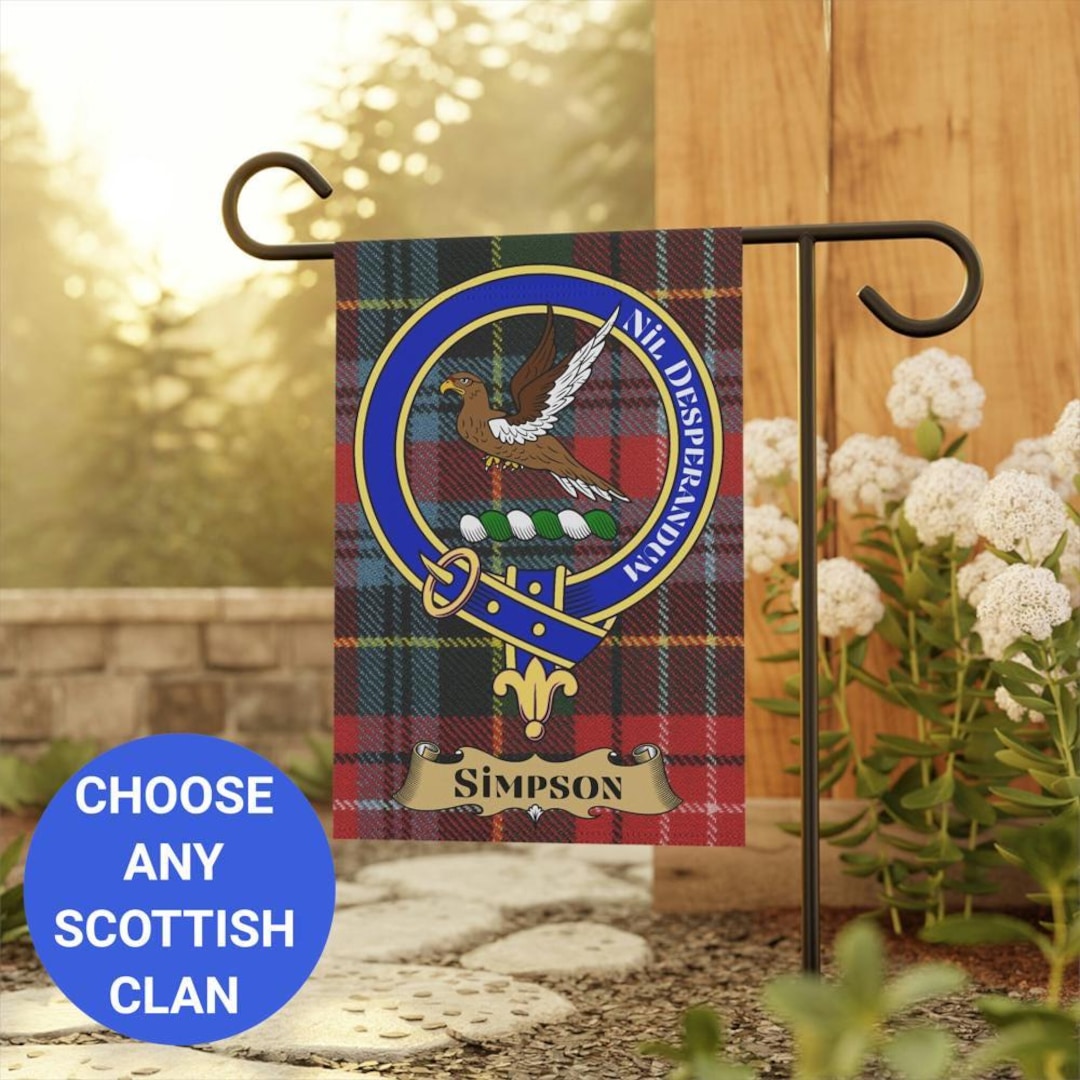 Simpson Scottish Clan Garden Flag, Scottish Crest on Tartan Background ...