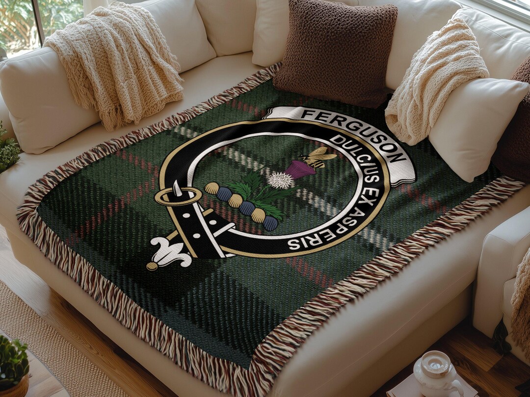 Ferguson Scottish Clan Woven Blanket, Ferguson Crest on Tartan ...