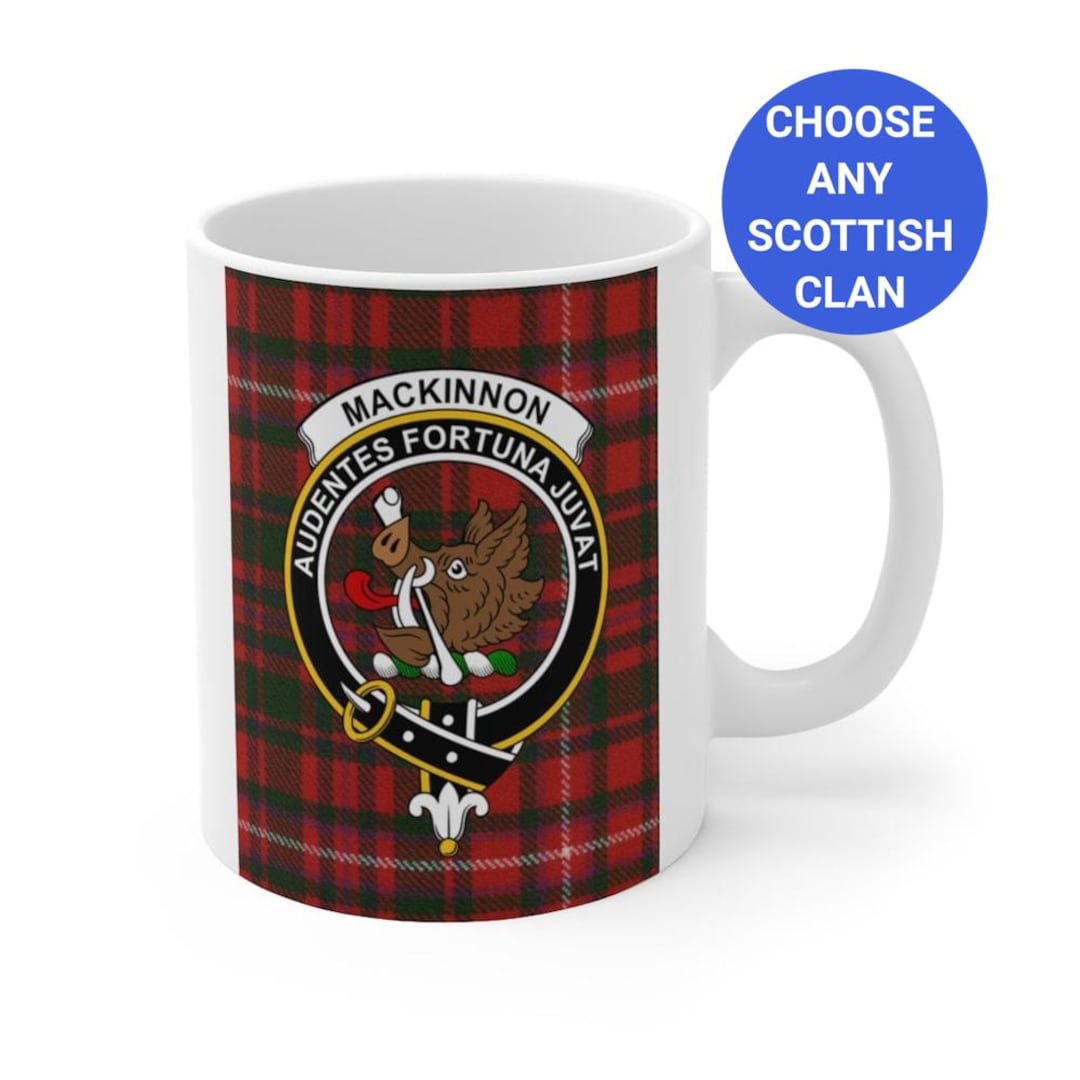Mackinnon Scottish Clan Crest Tartan Background Mug, Clan Mackinnon ...