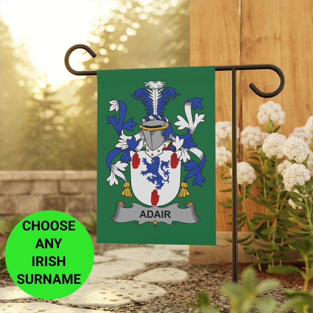 Irish Surname Adair Coat of Arms on Traditional Irish Tartan Background ...