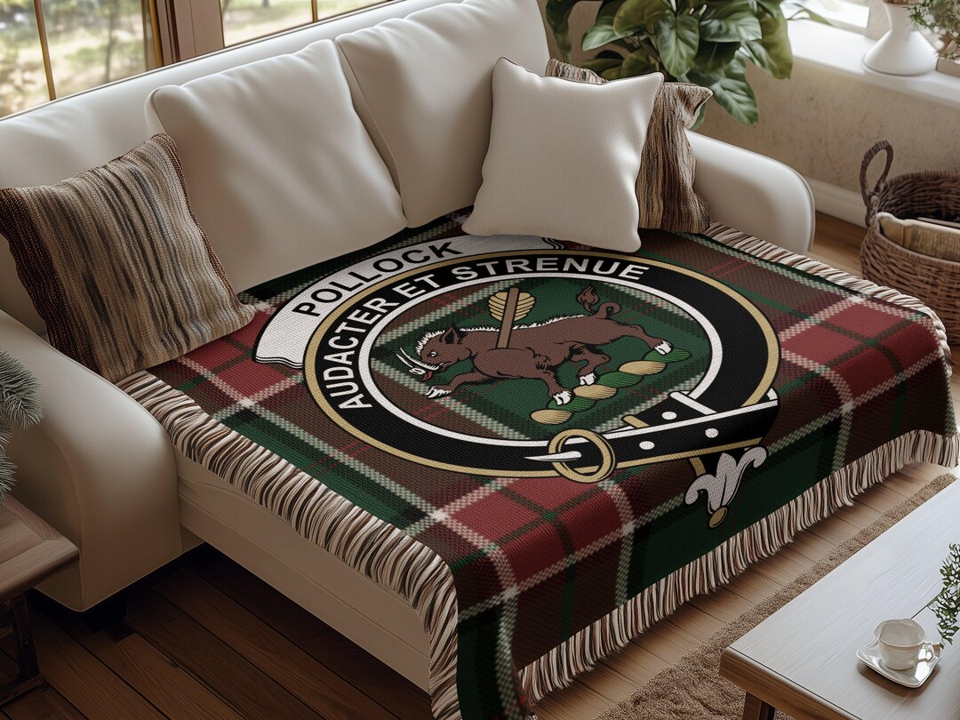 Pollock Clan Blanket Scottish Clan Crest Tartan Background Woven ...