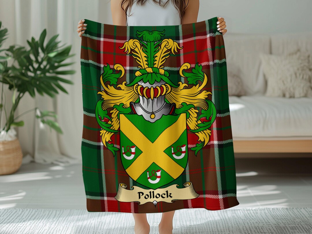 Pollock Scottish Clan Coat of Arms Blanket, Pollock Clan Tartan Blanket ...