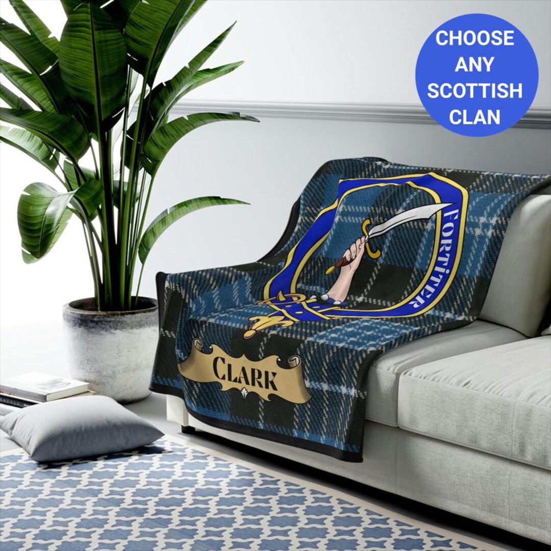 Clark Clan Scottish Tartan Blanket, Clan Crest Blanket, Family Heritage ...