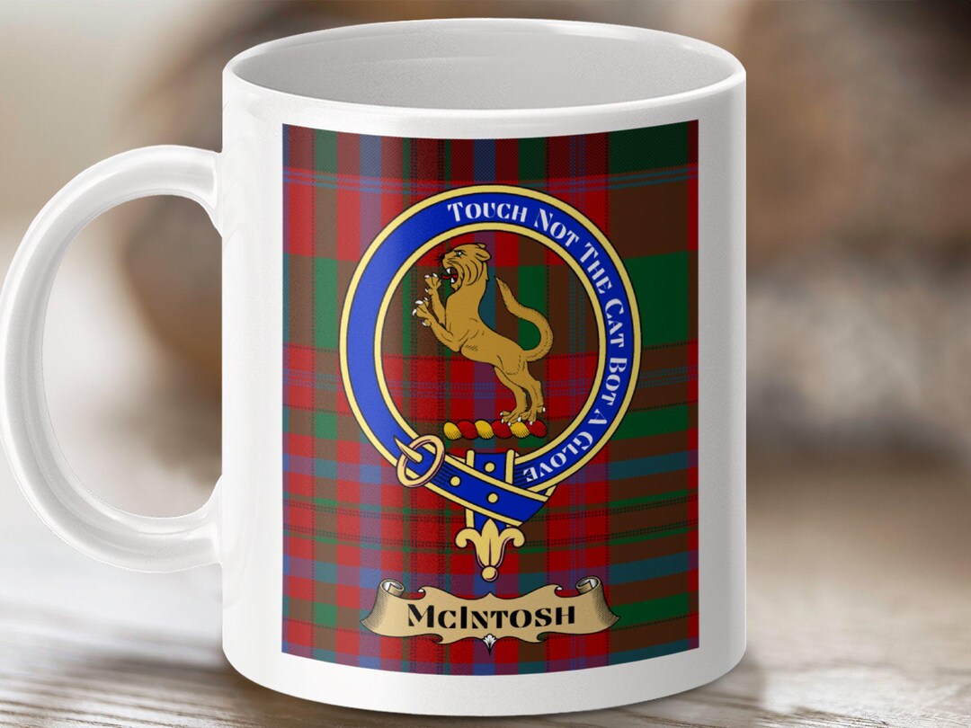 Mcintosh Clan Crest on Tartan Background Mug, Scottish Clan Mcintosh ...