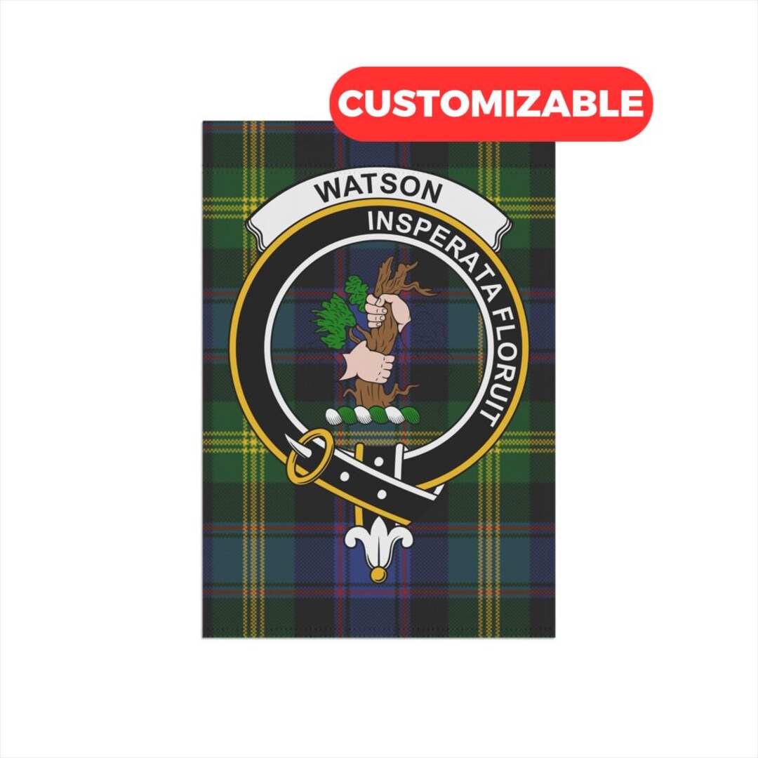 Watson Scottish Clan Crest Garden Flag, Tartan Background Watson Clan ...