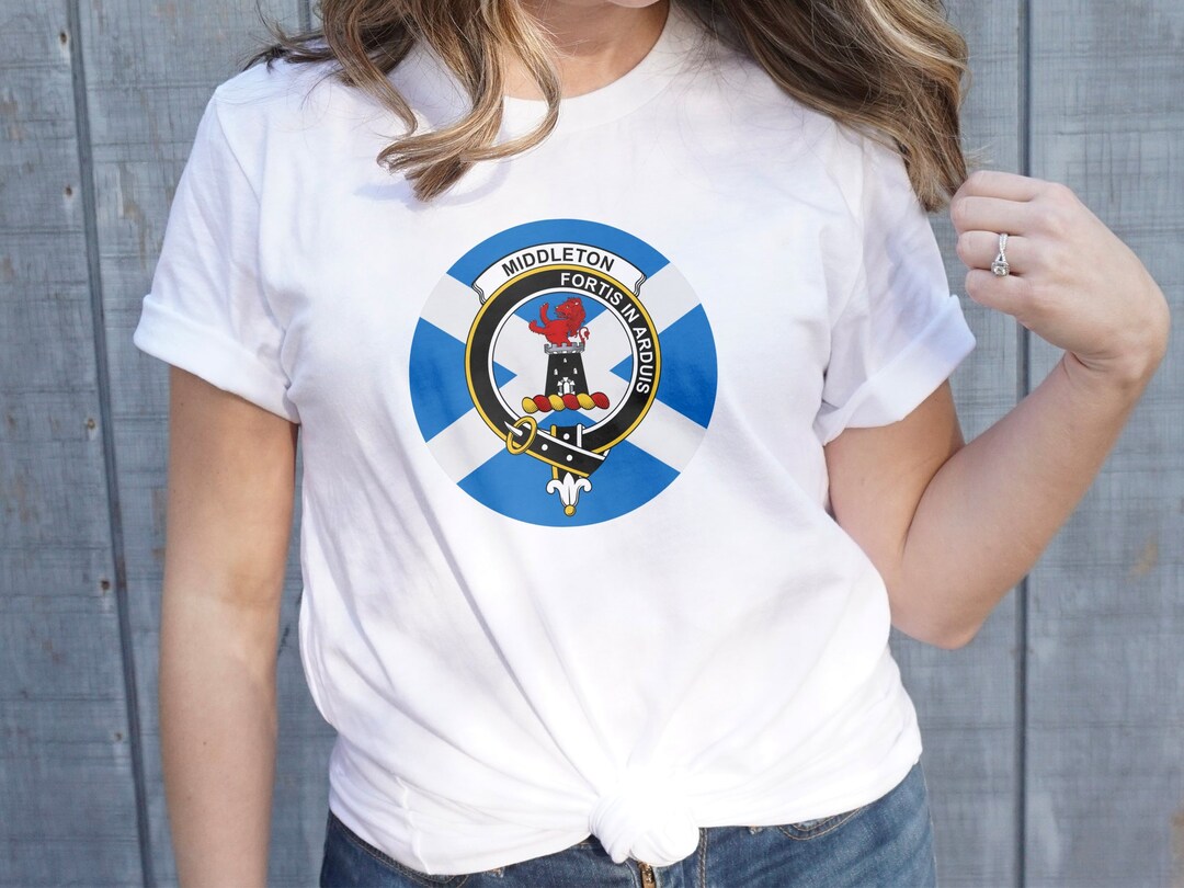 Scottish Clan Crest on St Andrew's Flag, Custom Clan Name Shirt, Choose ...