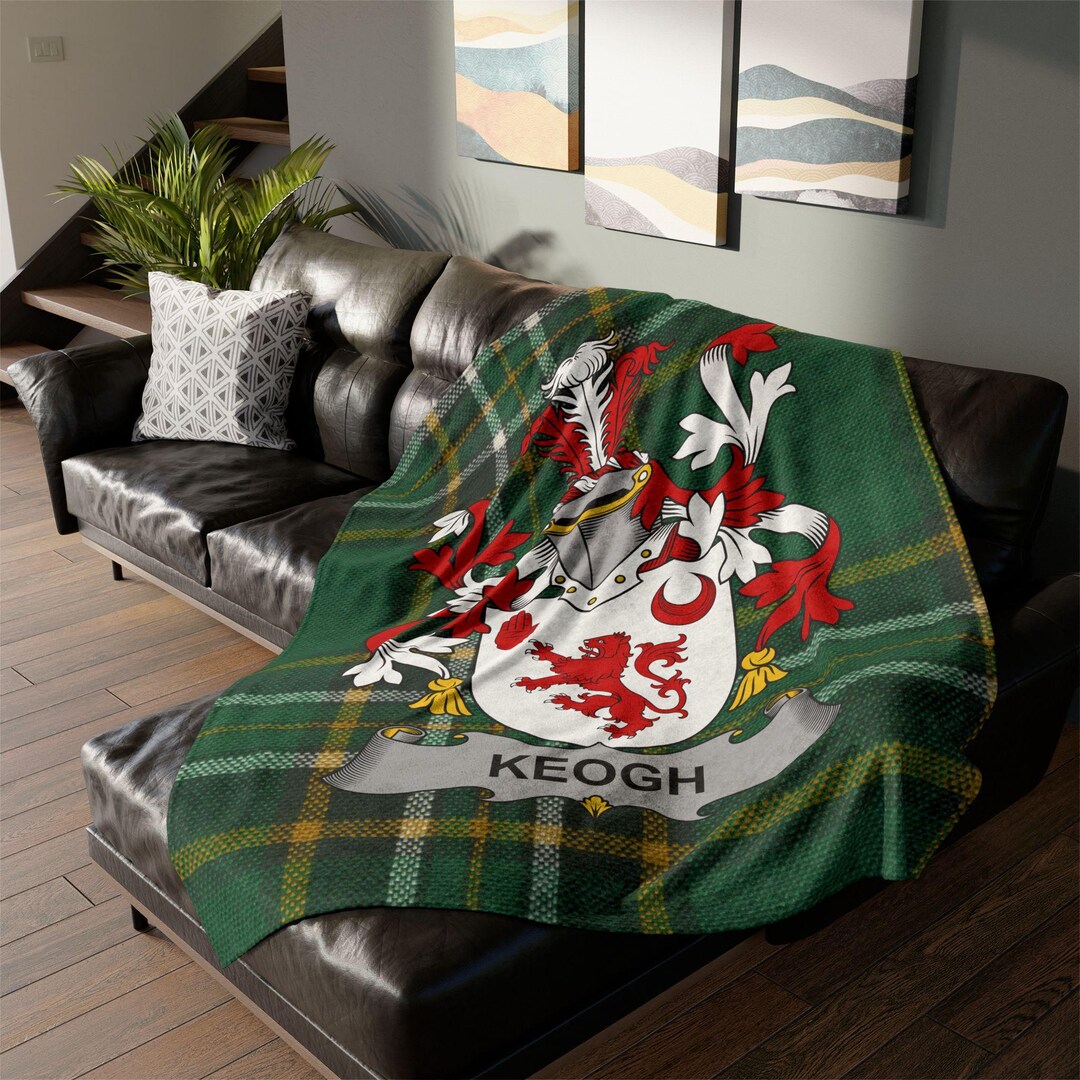 Keogh Coat of Arms Blanket, Irish Tartan Background, Tartan Throw ...