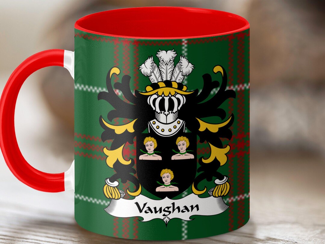 Vaughan Welsh Surname Coat of Arms Mug, Welsh National Tartan ...