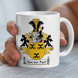 Van Der Poel Dutch Family Crest Customizable Surname Mug, 11oz White ...