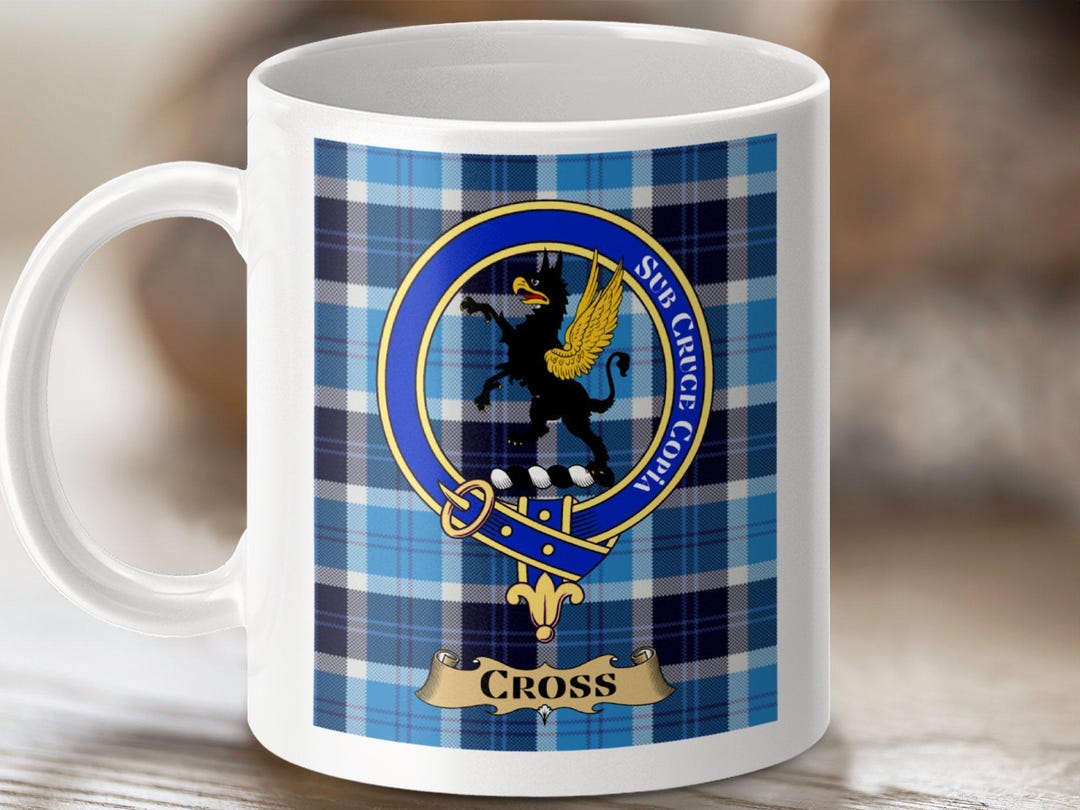 Cross Clan Crest Tartan Background Mug, Unique Scottish Gift, Cross ...