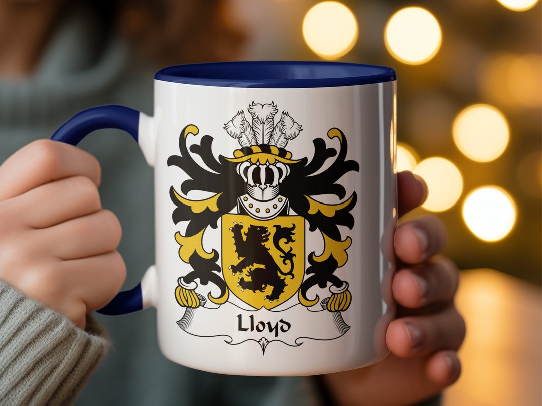Welsh Lloyd Family Crest Coat of Arms Mug, Heraldic Lion Emblem - Etsy
