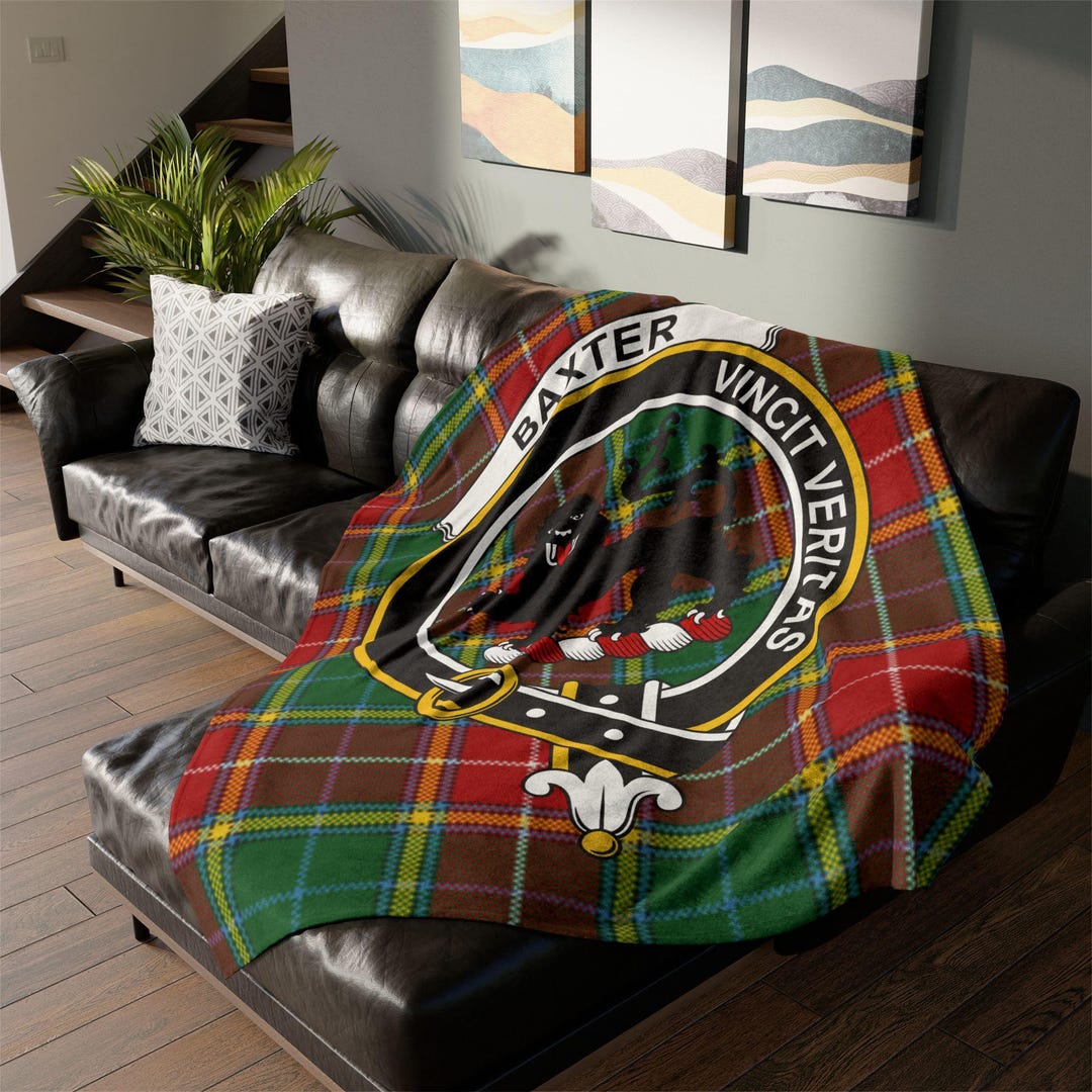 Baxter Scottish Clan Crest Tartan Blanket, Soft Polyester Minky Blanket ...