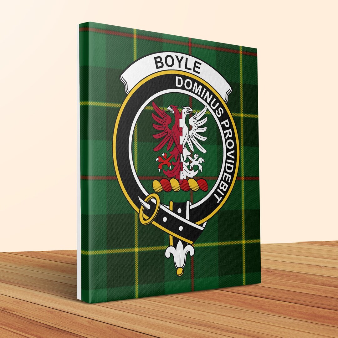 Boyle Scottish Clan Crest on Tartan Background, Heraldic Wall Art ...