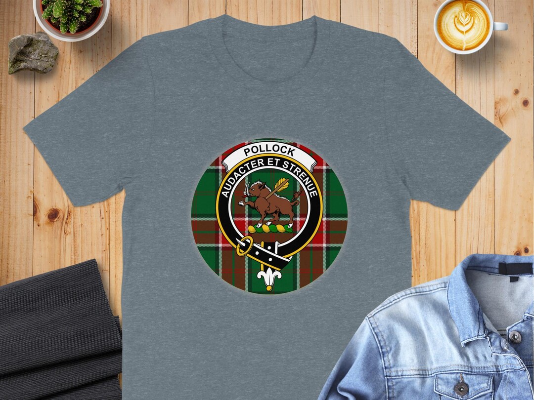 Pollock Clan Crest on Tartan Background, Scottish Clan Pollock Unisex T ...
