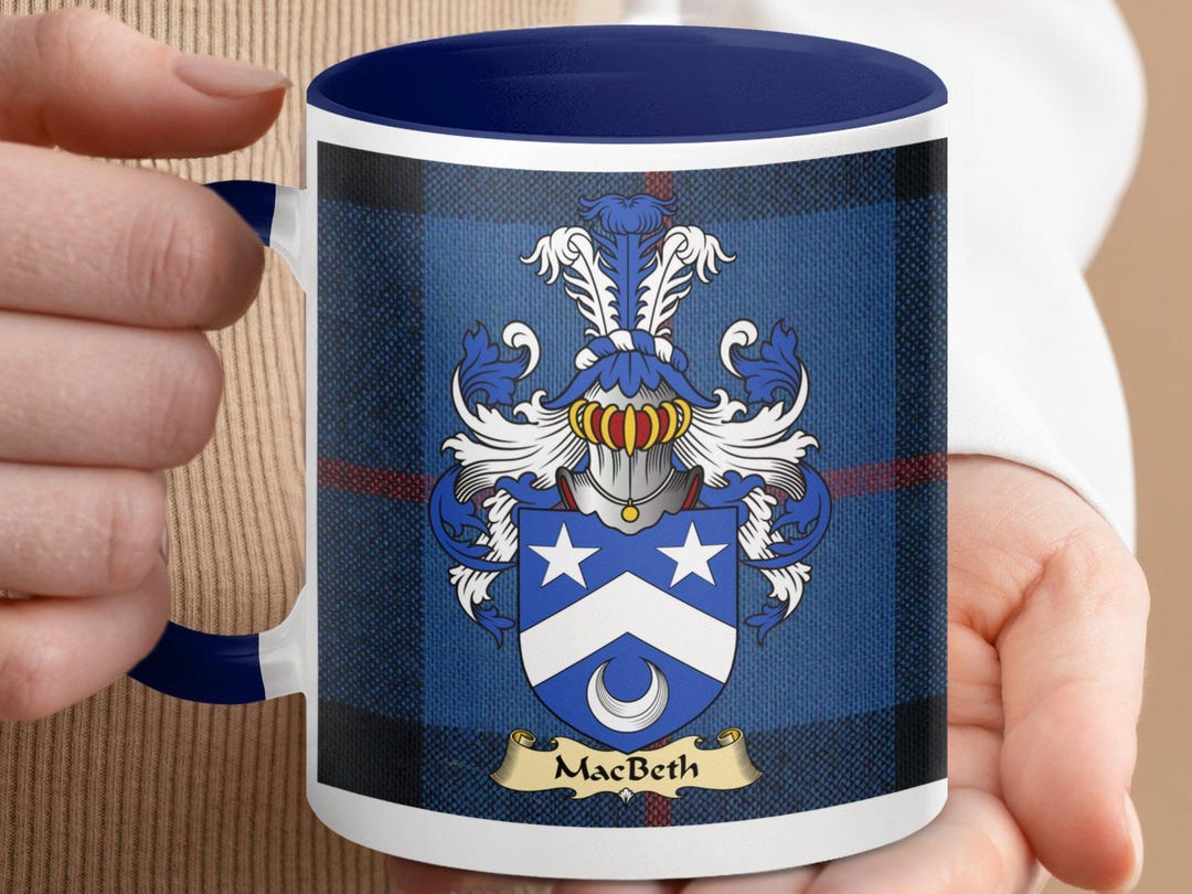 Macbeth Coat of Arms Mug, Scottish Clan Mug, Flower of Scotland Tartan ...