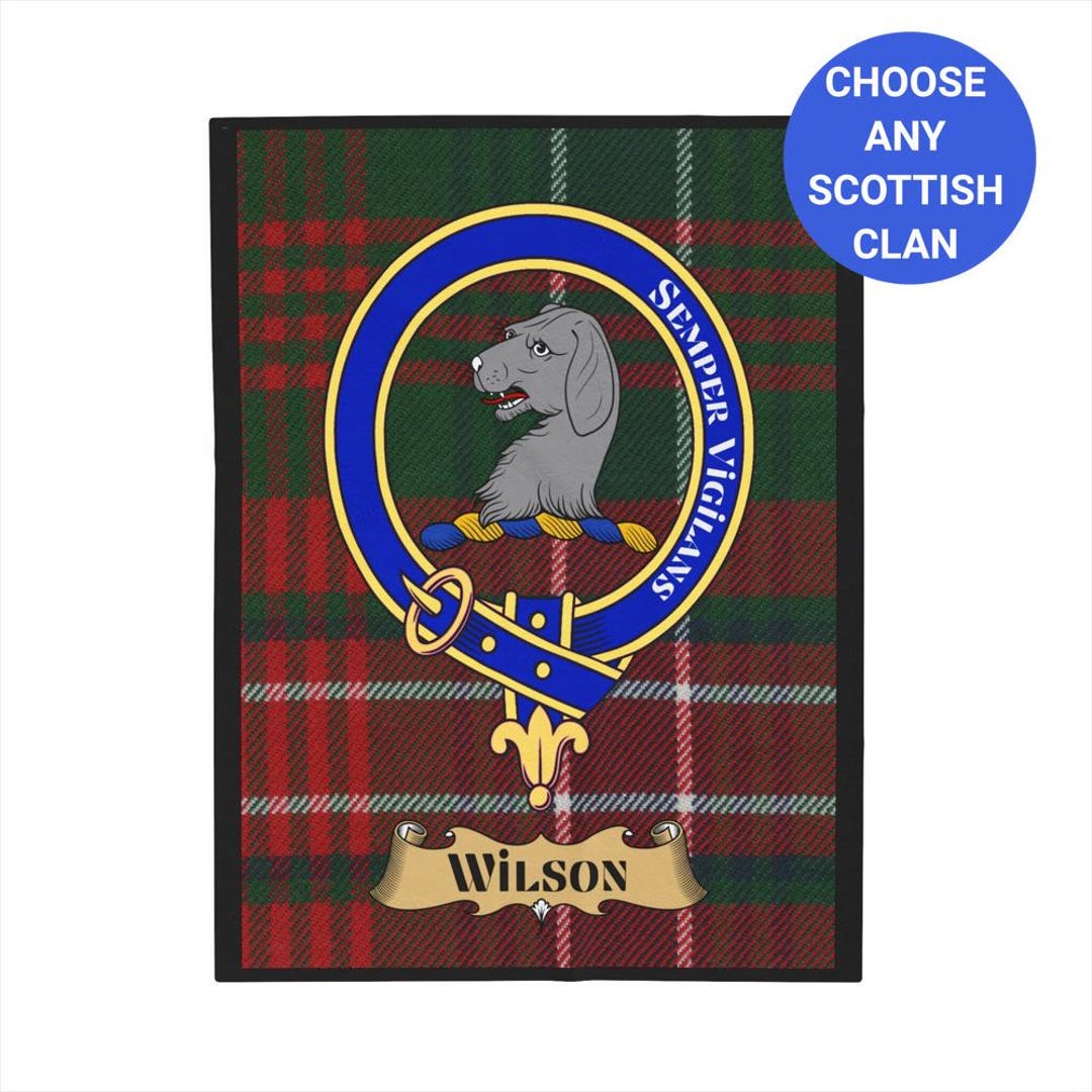 Wilson Scottish Clan Crest Tartan Blanket, Traditional Plaid Design ...