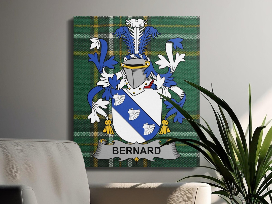 Bernard Irish Surname Coat of Arms Canvas Wrap, Irish National Tartan ...