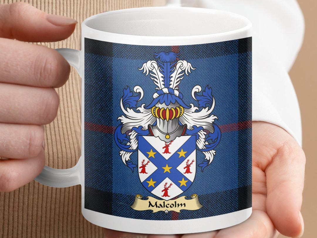 Malcolm Scottish Clan Coat of Arms Mug, Malcolm Family Crest on Flower ...