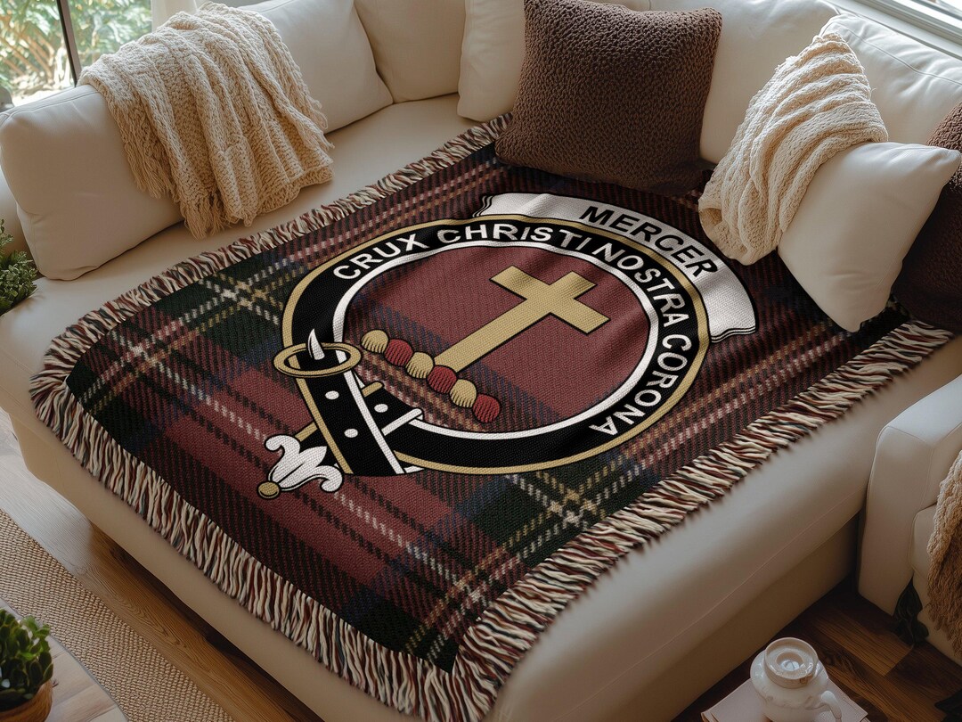 Mercer Scottish Clan Woven Blanket, Tartan Crest Throw Blanket ...