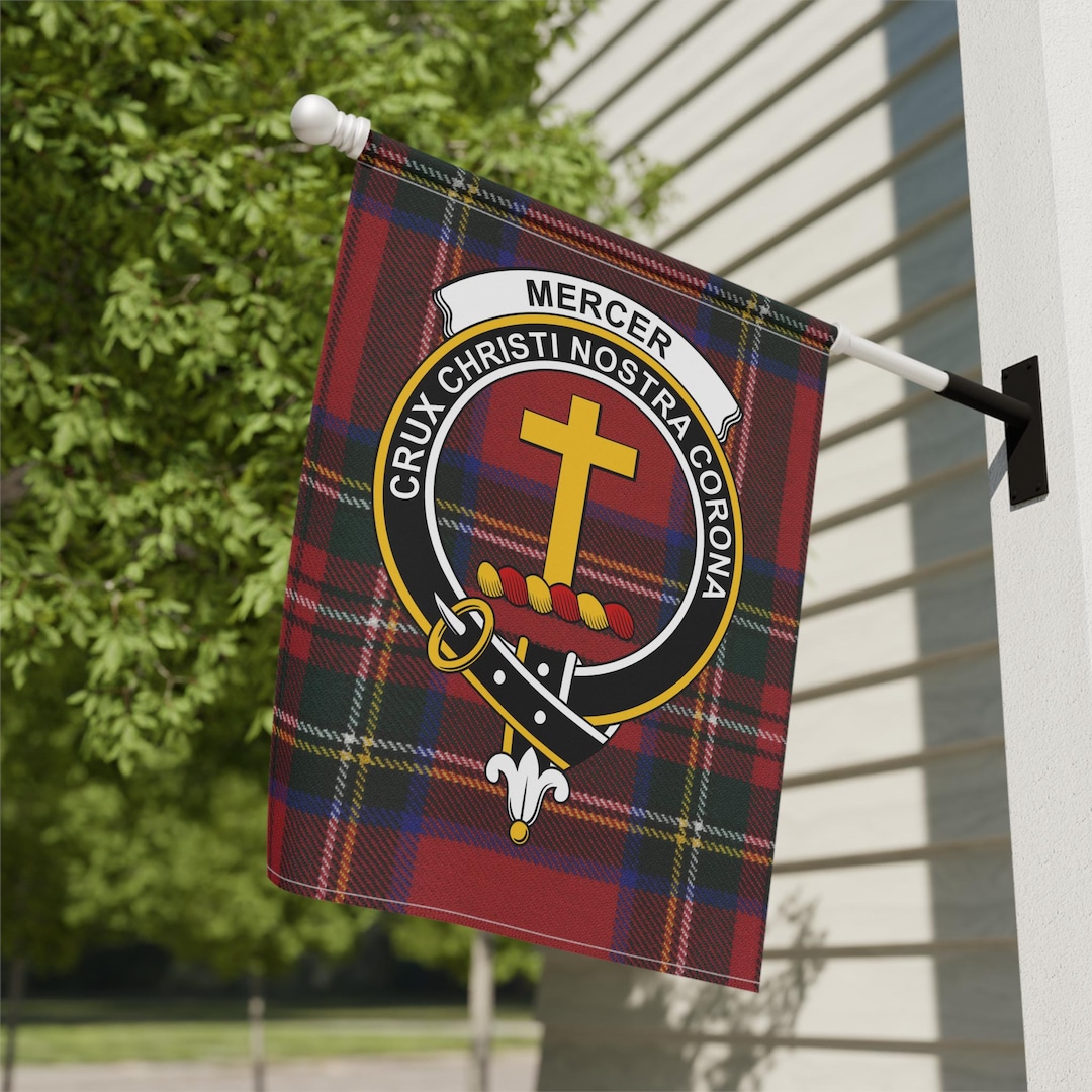 Mercer Scottish Clan Crest Garden Flag, Tartan Background, Outdoor ...