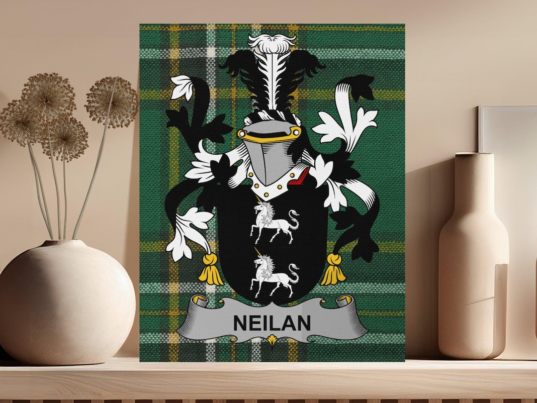 Neilan Family Coat of Arms Canvas Wrap, Irish National Tartan ...