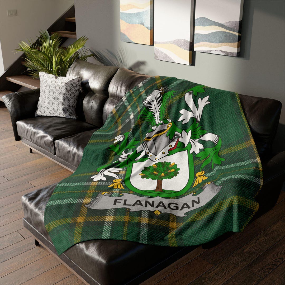 Flanagan Irish Surname Coat of Arms Blanket, Irish National Tartan ...