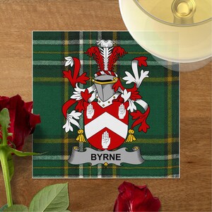 Byrne Family Crest on Irish Tartan Beverage and Luncheon Napkins ...