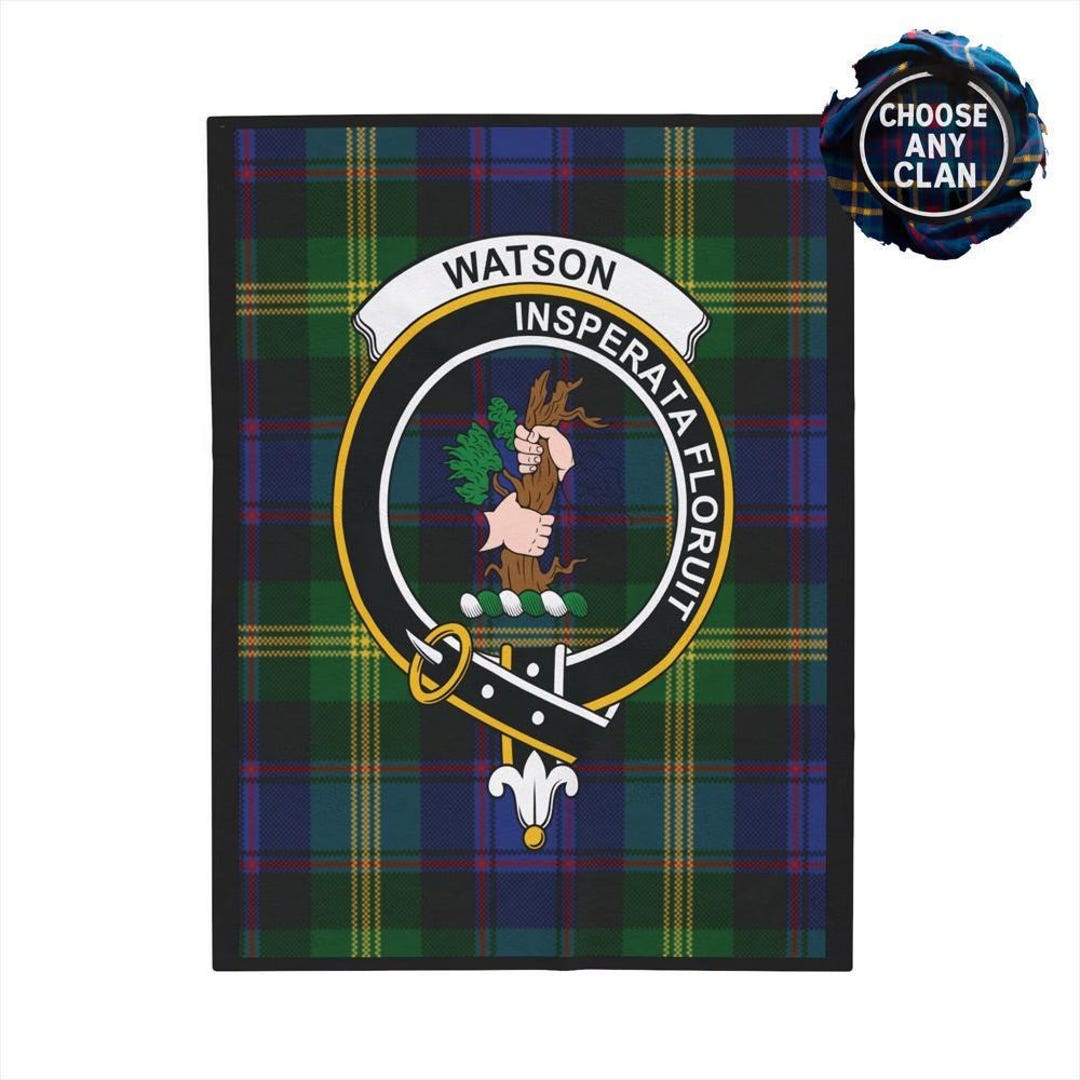 Watson Scottish Clan Crest on Tartan Background Blanket, Cozy Clan Watson Throw, Heritage Family ...
